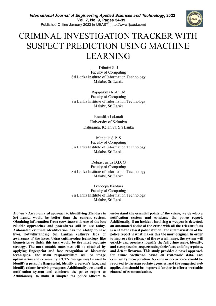 Criminal Investigation Tracker with Suspect Prediction using Machine ...