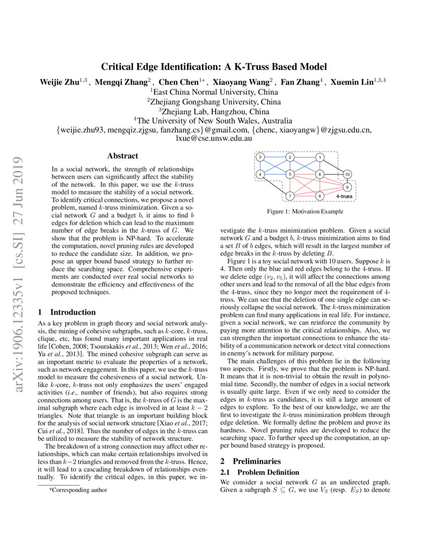 Critical Edge Identification: A K-Truss Based Model | DeepAI