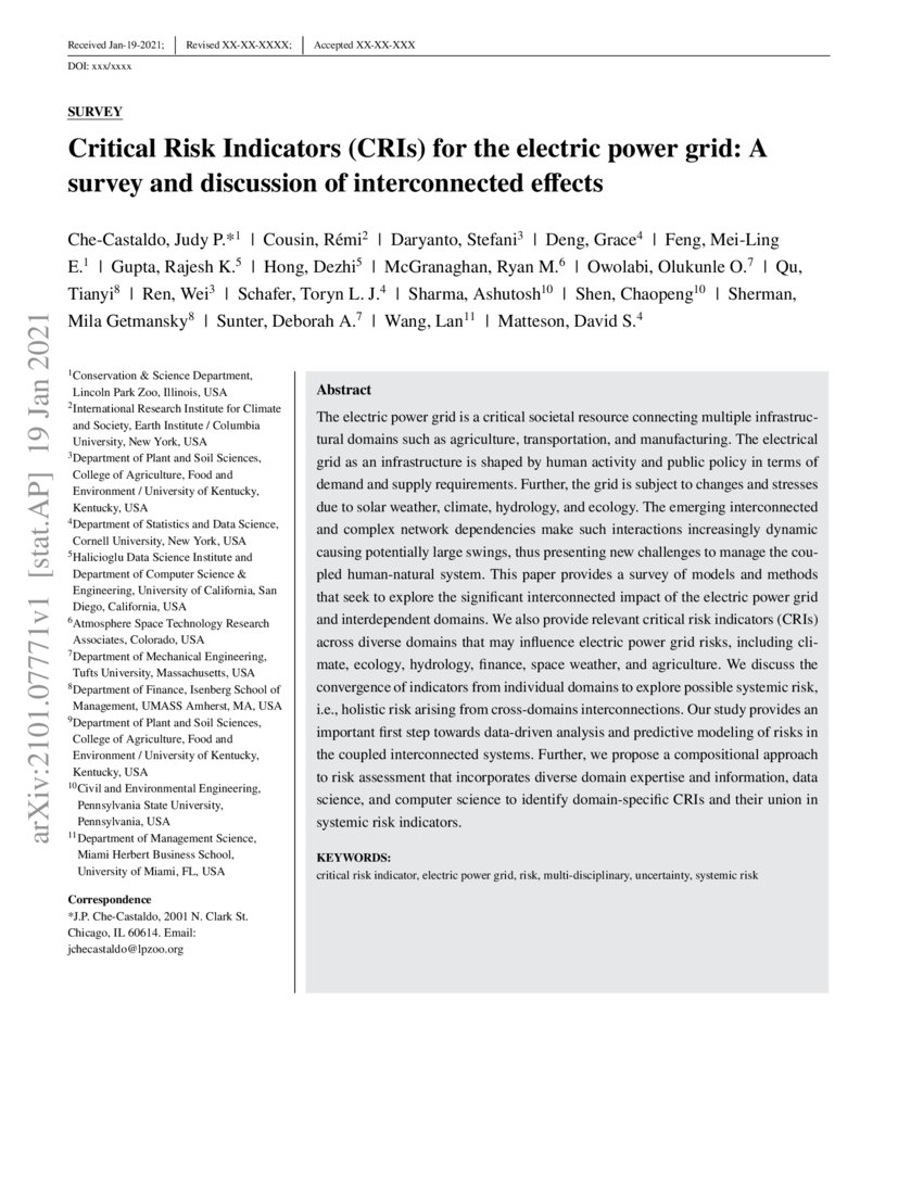 Critical Risk Indicators (CRIs) for the electric power grid: A survey ...