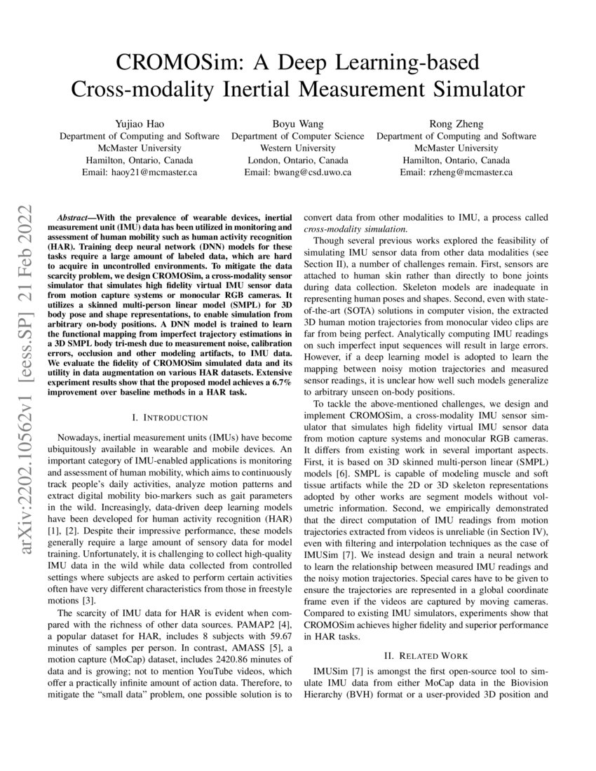 CROMOSim: A Deep Learning-based Cross-modality Inertial Measurement Simulator | DeepAI
