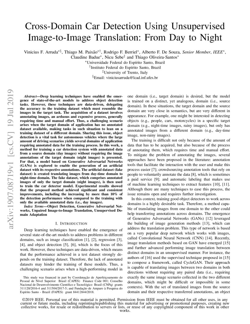 Cross Domain Car Detection Using Unsupervised Image To Image