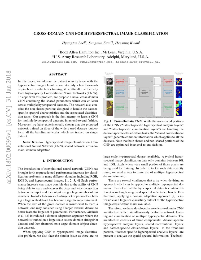 Cross-domain CNN for Hyperspectral Image Classification | DeepAI