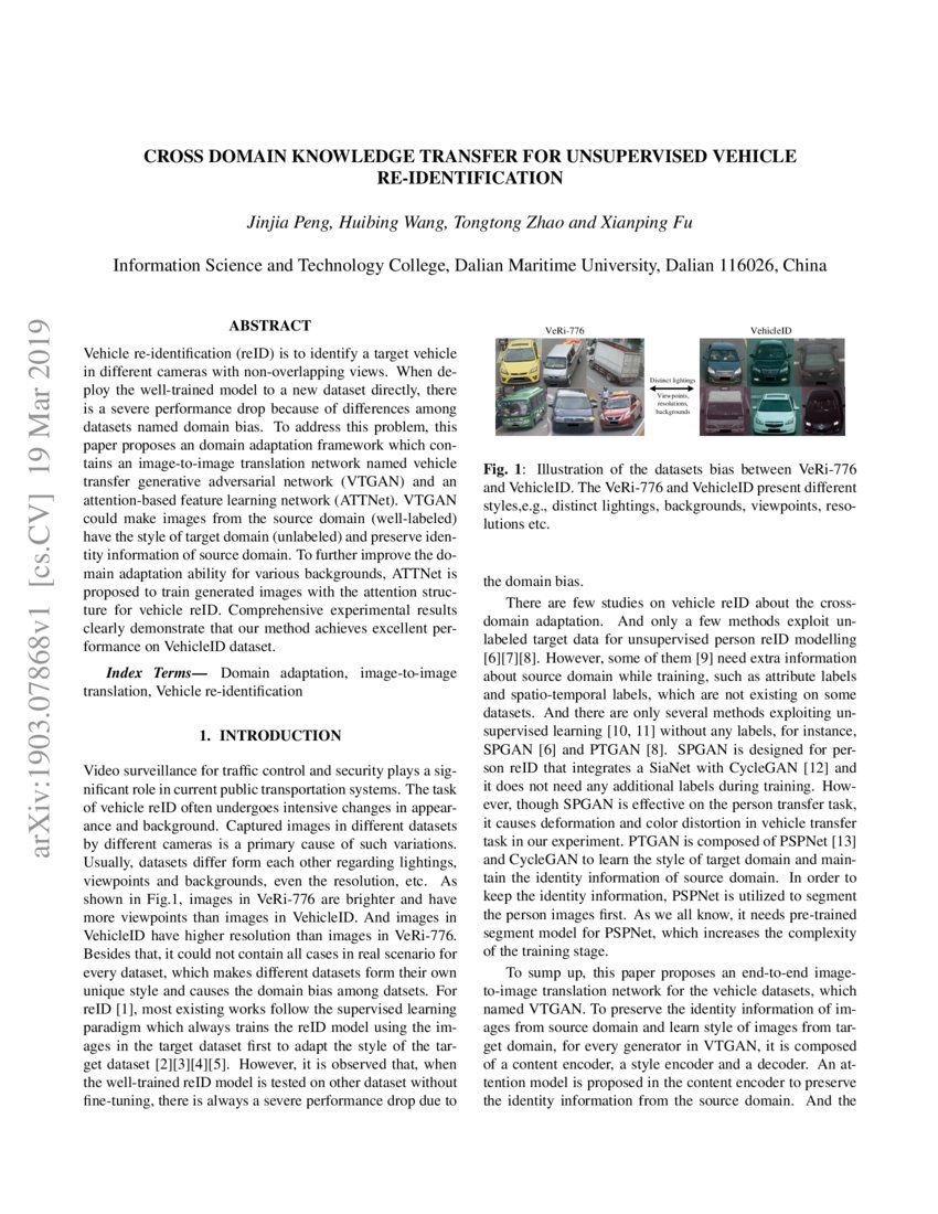 Cross Domain Knowledge Transfer For Unsupervised Vehicle Re Identification Deepai