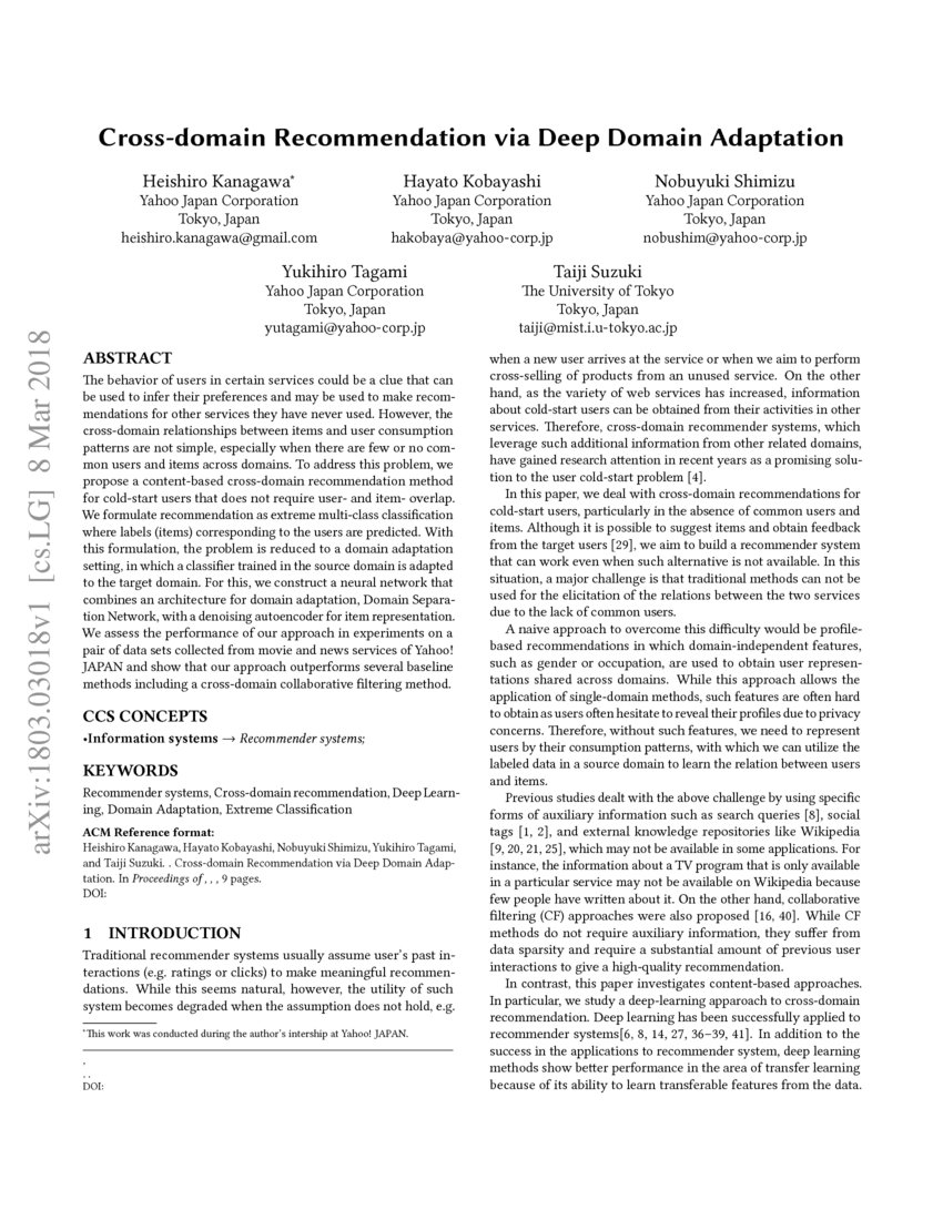 Cross-domain Recommendation via Deep Domain Adaptation | DeepAI