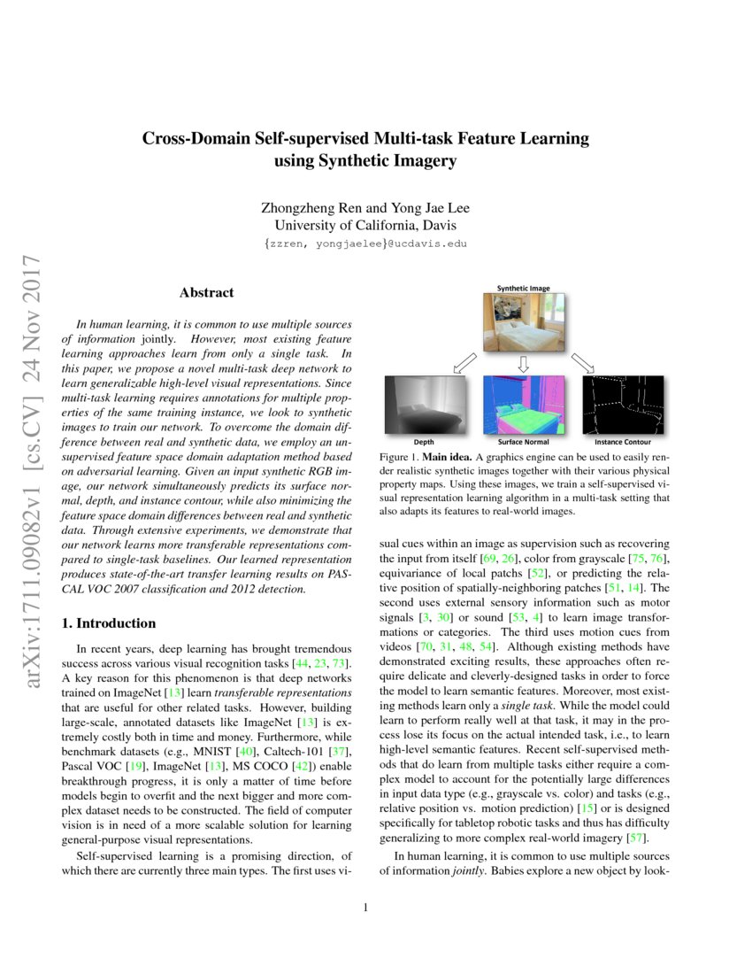 Cross-Domain Self-supervised Multi-task Feature Learning using Synthetic Imagery | DeepAI