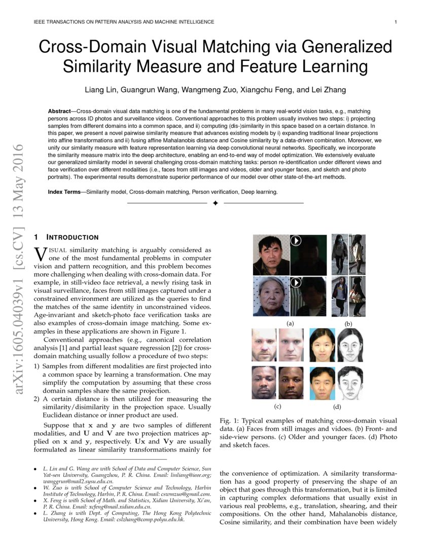 Cross-Domain Visual Matching via Generalized Similarity Measure and Feature Learning | DeepAI