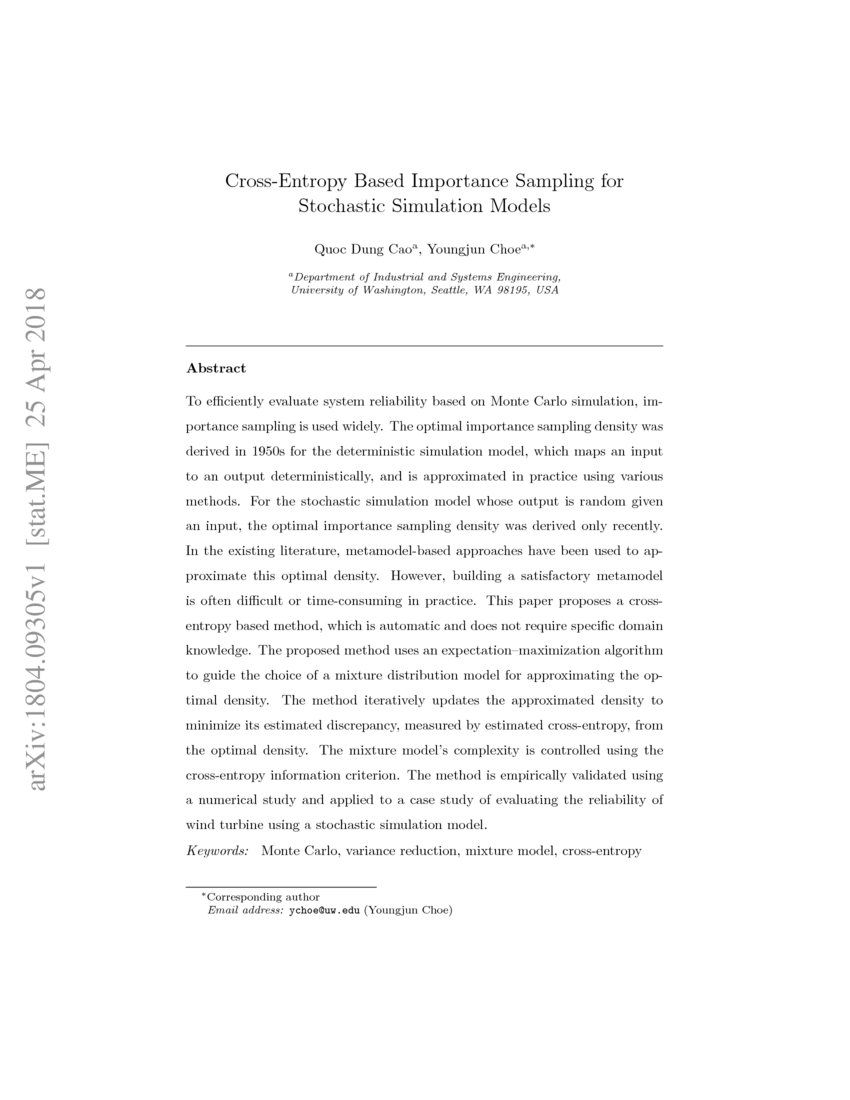 Cross-Entropy Based Importance Sampling for Stochastic Simulation ... Cross-Entropy Based Importance Sampling for Stochastic Simulation ...