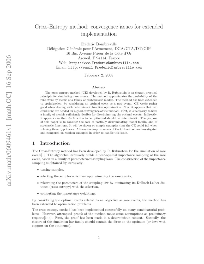 Cross-Entropy method: convergence issues for extended implementation ...