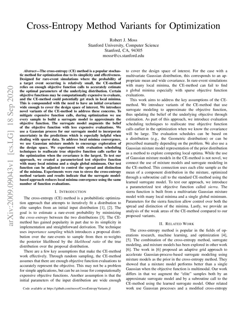 Cross Entropy Method Variants For Optimization Deepai