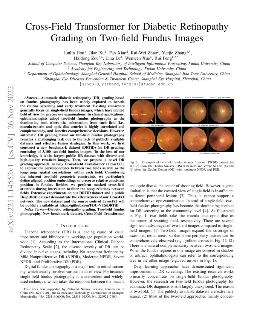 Cross-Field Transformer for Diabetic Retinopathy Grading on Two-feld Fundus Images | DeepAI
