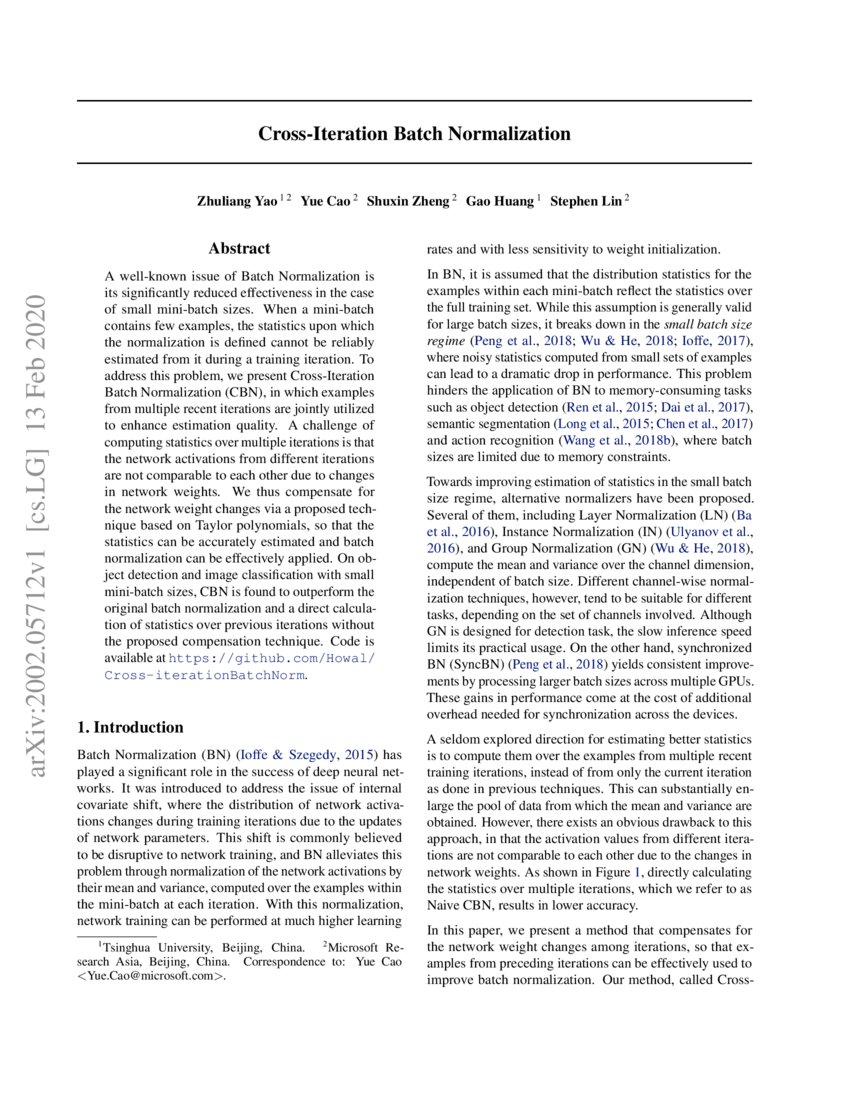 Cross-Iteration Batch Normalization | DeepAI