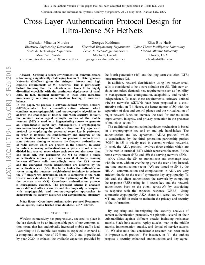 Cross-Layer Authentication Protocol Design for Ultra-Dense 5G HetNets | DeepAI