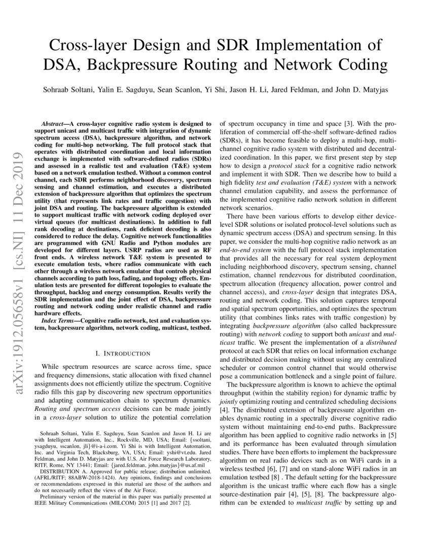 Cross Layer Design And Sdr Implementation Of Dsa Backpressure Routing And Network Coding Deepai