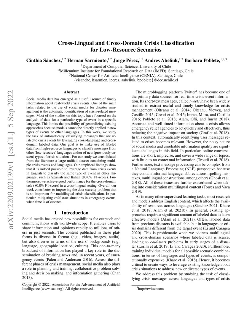 Cross-Lingual and Cross-Domain Crisis Classification for Low-Resource ... Cross-Lingual and Cross-Domain Crisis Classification for Low-Resource ...