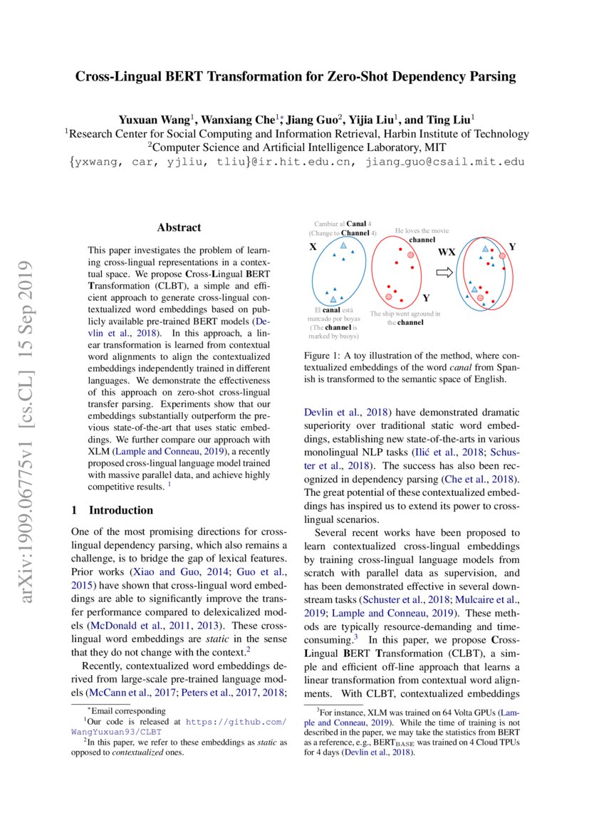 Cross-Lingual BERT Transformation for Zero-Shot Dependency Parsing | DeepAI