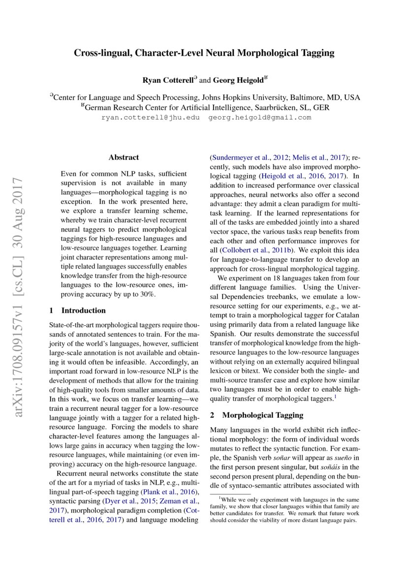 Cross-lingual, Character-Level Neural Morphological Tagging | DeepAI