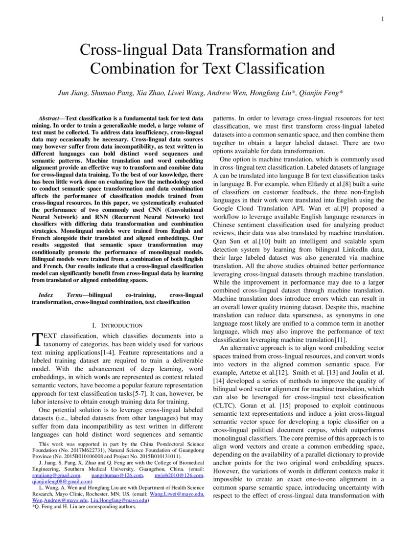 Cross Lingual Data Transformation And Combination For Text Classification Deepai