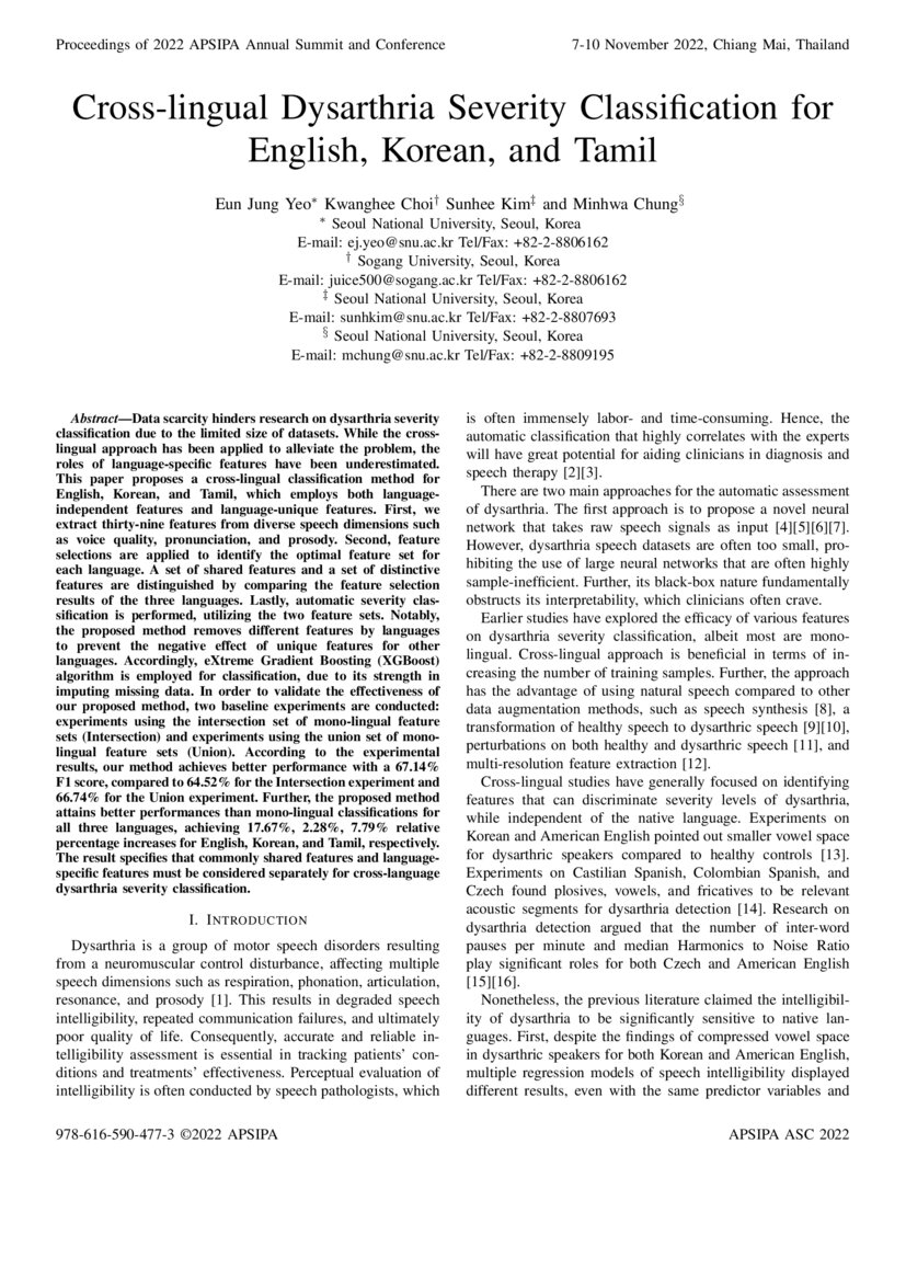 Cross-lingual Dysarthria Severity Classification for English, Korean ...