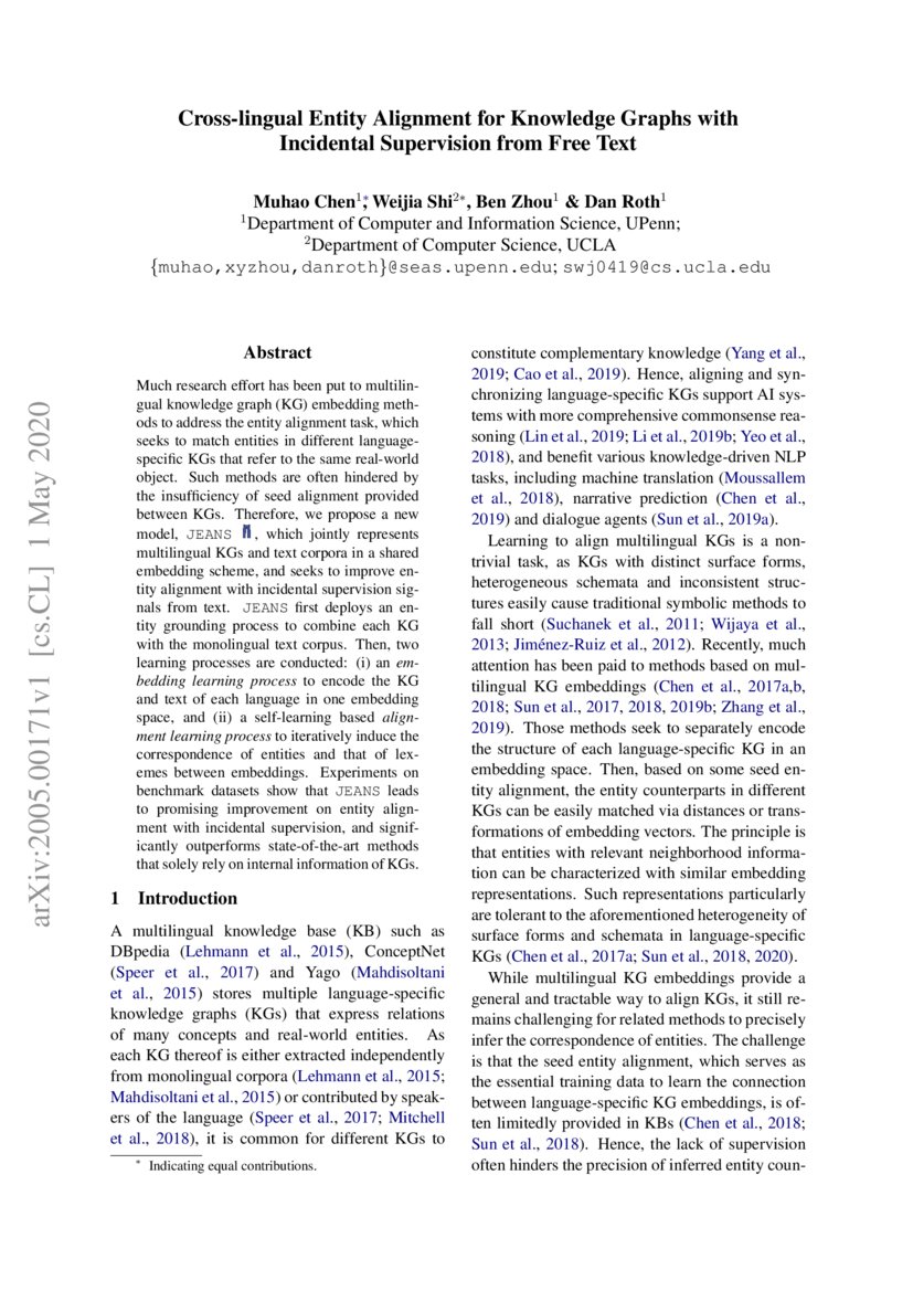 Cross-lingual Entity Alignment for Knowledge Graphs with Incidental Supervision from Free Text ...