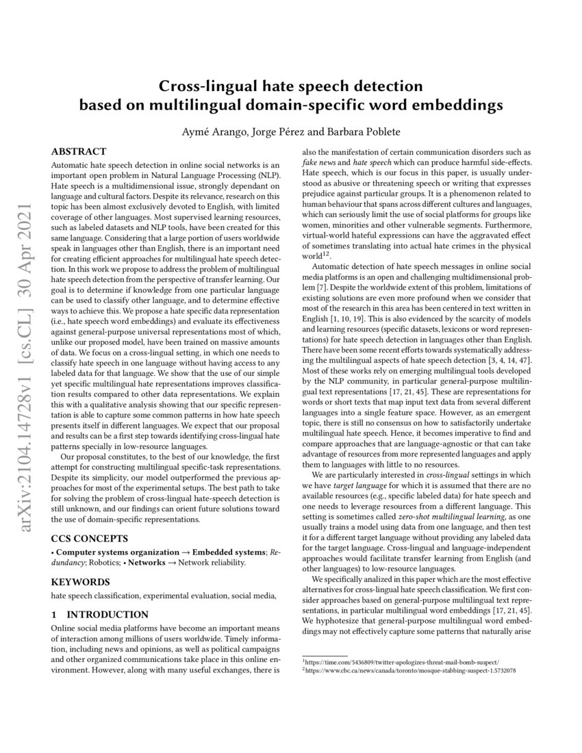 Cross Lingual Hate Speech Detection Based On Multilingual Domain