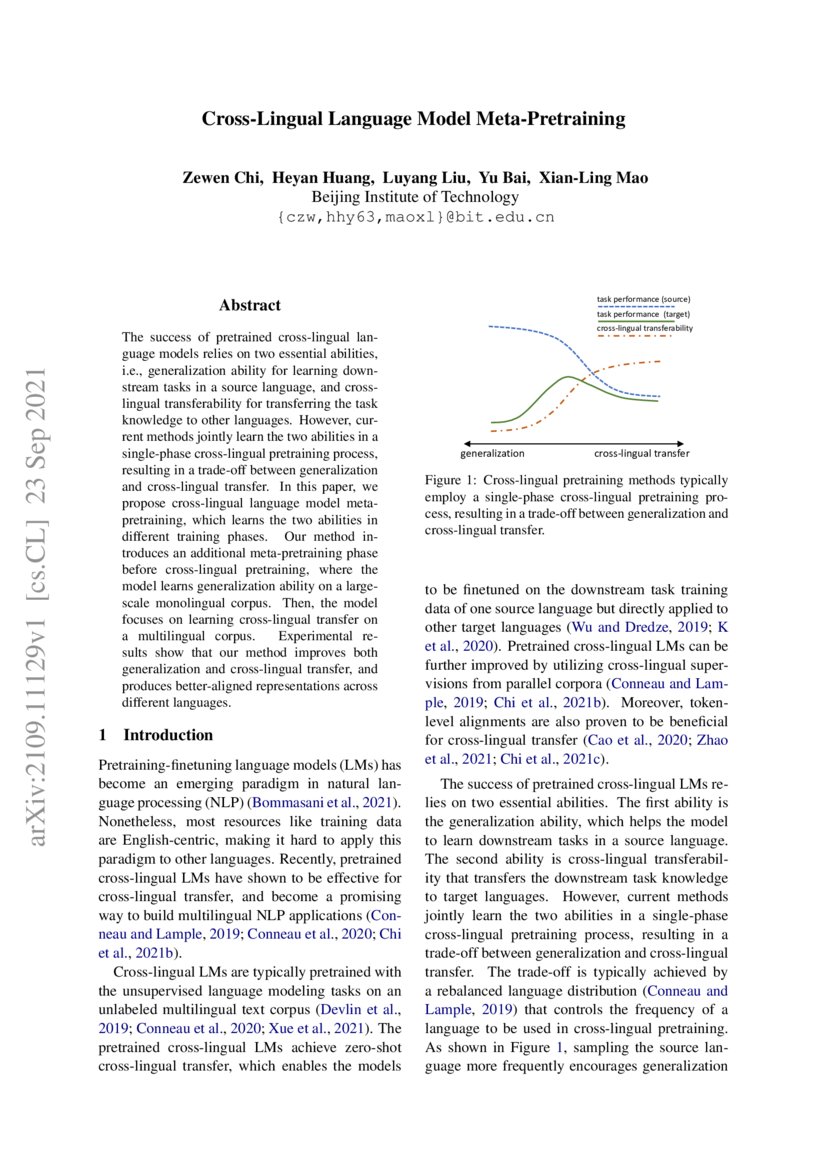 Cross-Lingual Language Model Meta-Pretraining | DeepAI