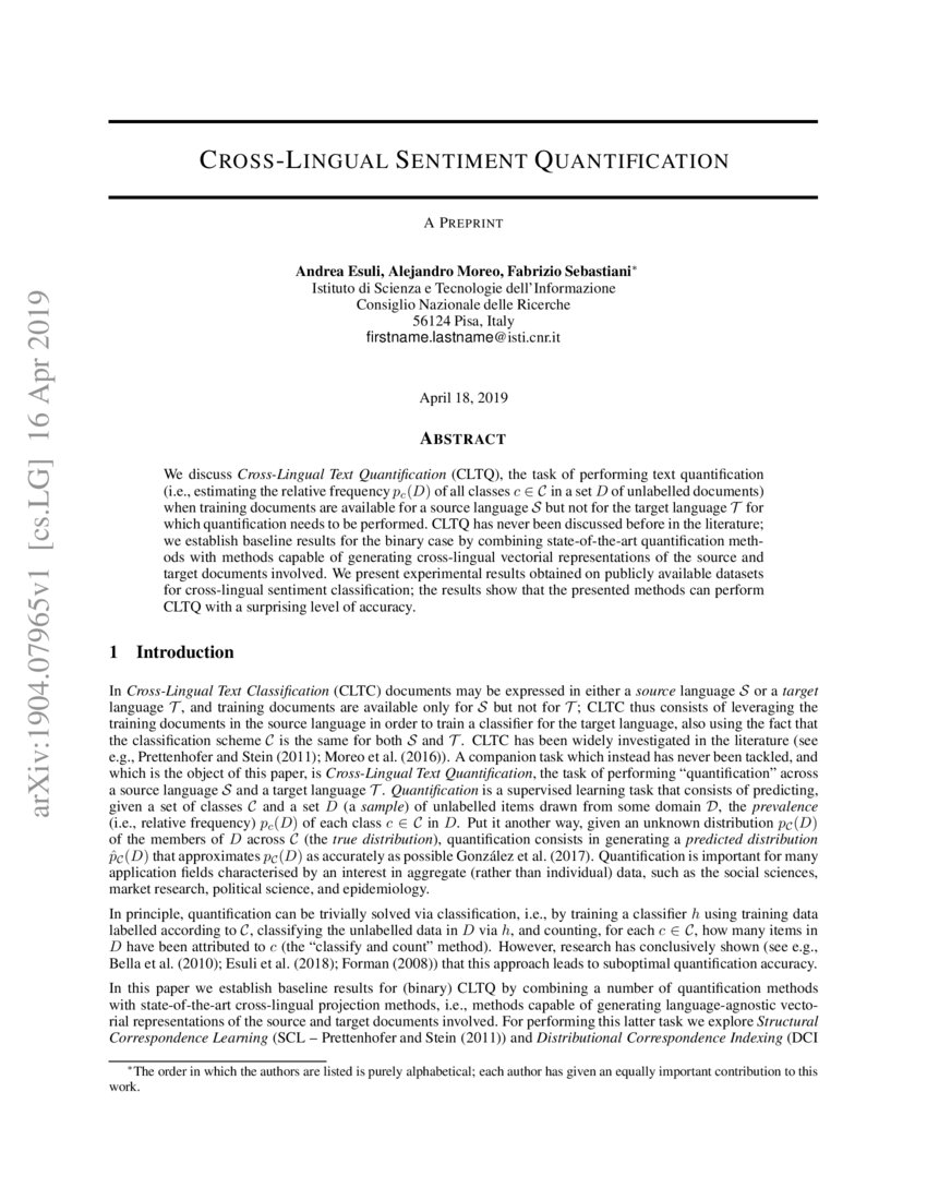 Cross-Lingual Sentiment Quantification | DeepAI