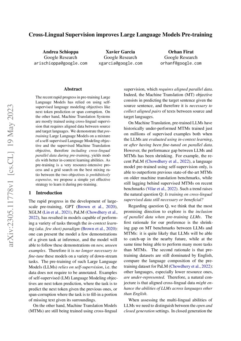 Cross-Lingual Supervision improves Large Language Models Pre-training ... Cross-Lingual Supervision improves Large Language Models Pre-training ...