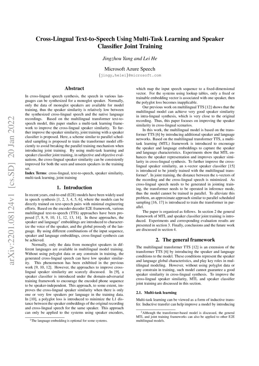 Cross Lingual Text To Speech Using Multi Task Learning And Speaker Classifier Joint Training