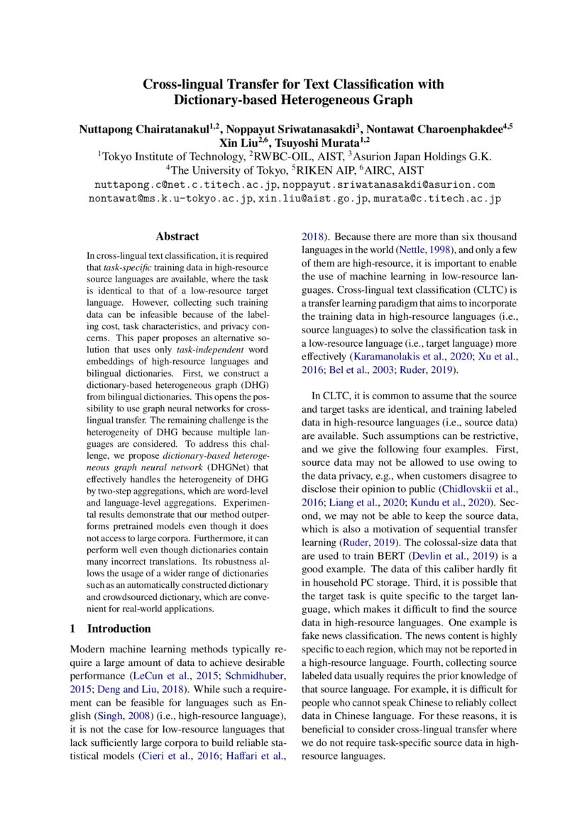 Cross-lingual Transfer for Text Classification with Dictionary-based ...