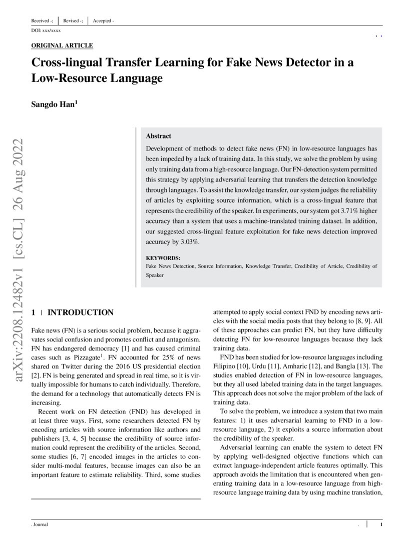 Cross-lingual Transfer Learning for Fake News Detector in a Low-Resource Language | DeepAI