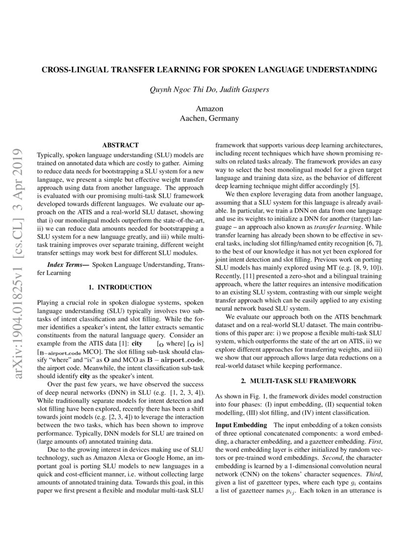 Cross-lingual transfer learning for spoken language understanding | DeepAI