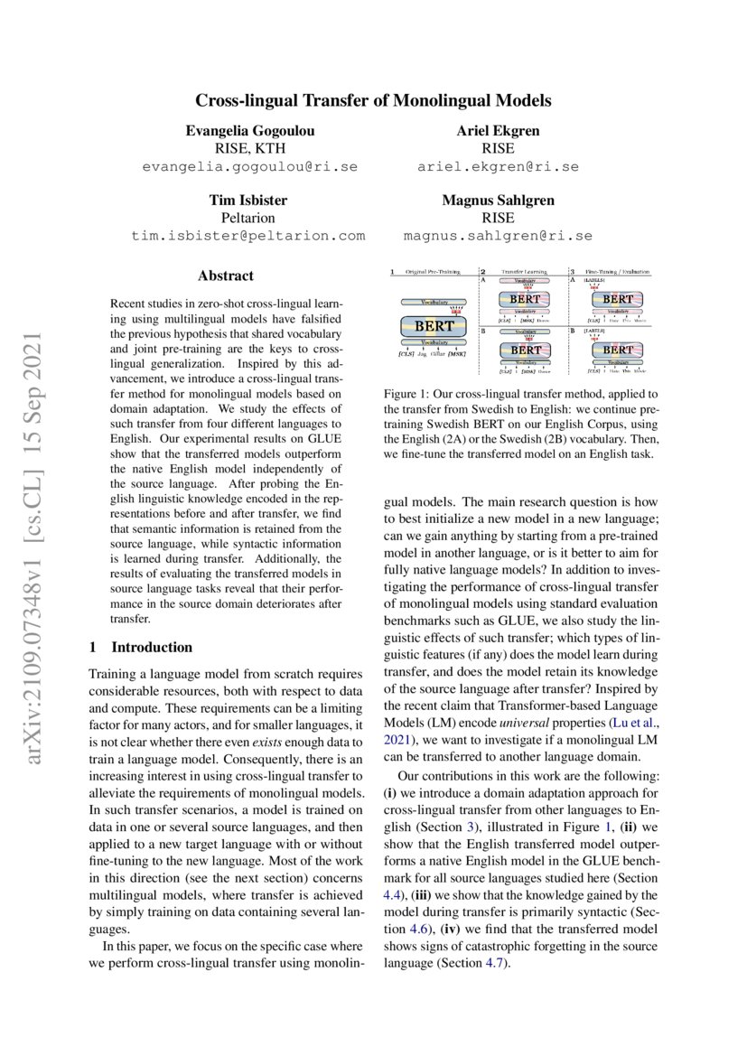 Cross-lingual Transfer of Monolingual Models | DeepAI