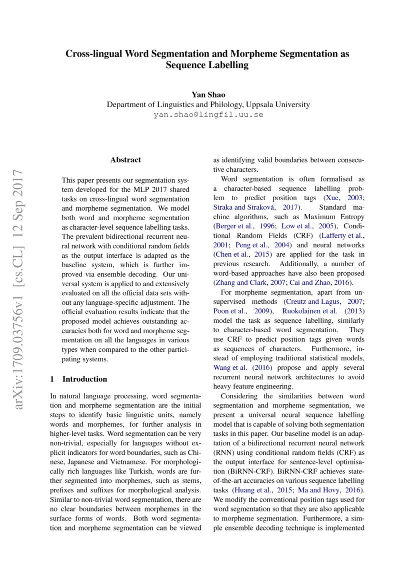 Cross-lingual Word Segmentation and Morpheme Segmentation as Sequence Labelling | DeepAI
