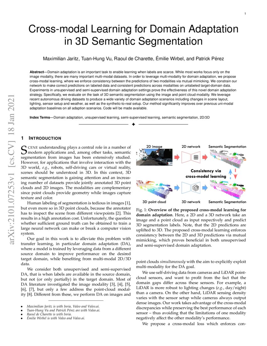 Cross-modal Learning for Domain Adaptation in 3D Semantic Segmentation | DeepAI
