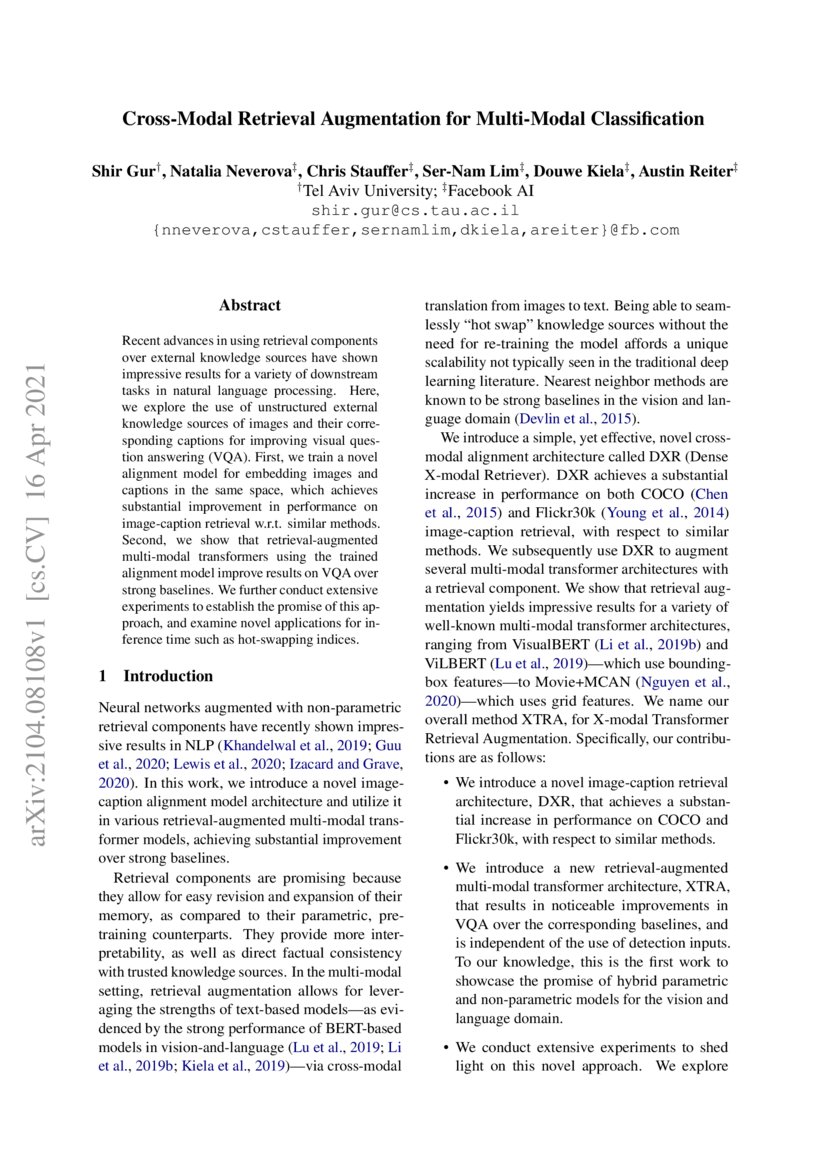 Cross-Modal Retrieval Augmentation for Multi-Modal Classification | DeepAI
