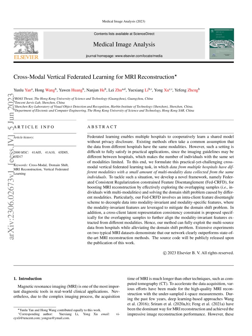 Cross Modal Vertical Federated Learning For Mri Reconstruction Deepai