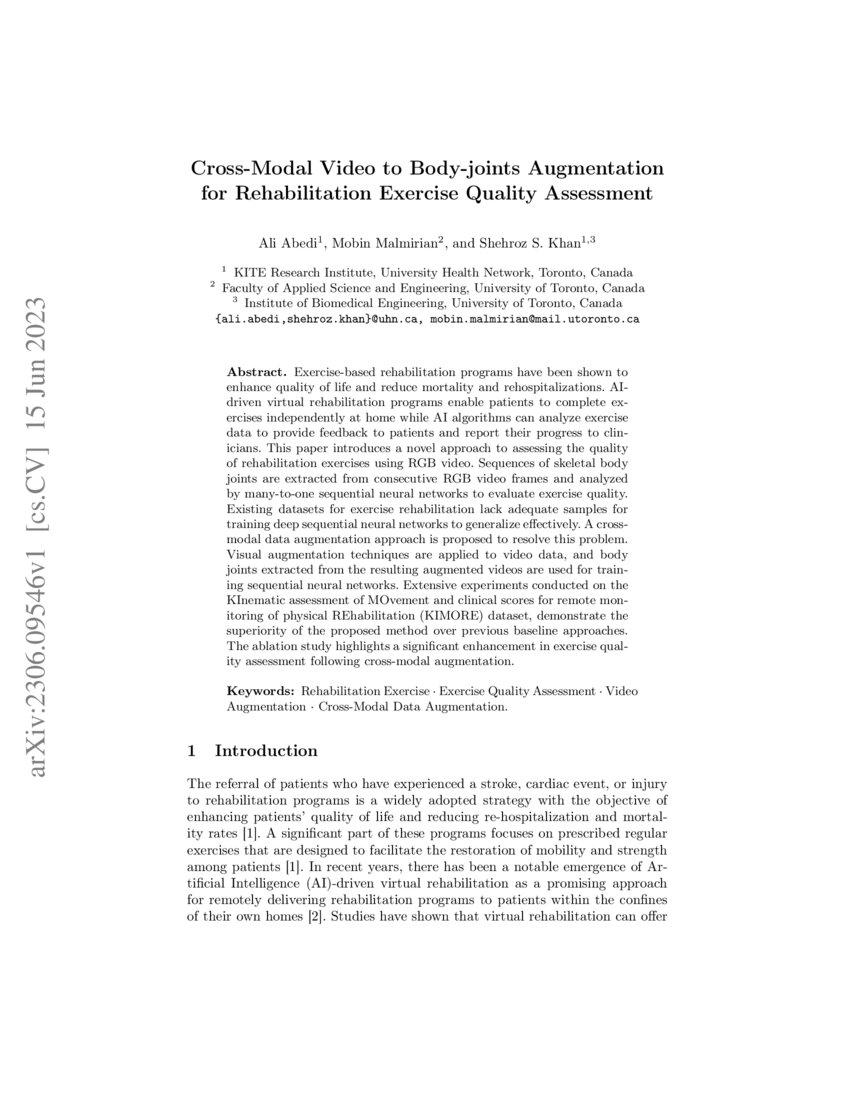 Cross Modal Video To Body Joints Augmentation For Rehabilitation Exercise Quality Assessment