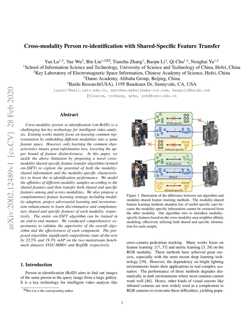 Cross-modality Person re-identification with Shared-Specific Feature Transfer | DeepAI