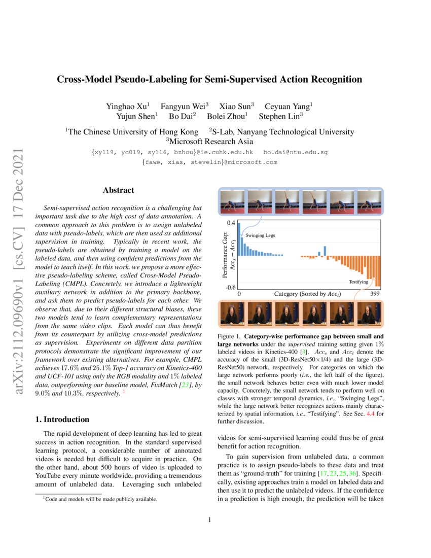 Cross-Model Pseudo-Labeling for Semi-Supervised Action Recognition | DeepAI Cross-Model Pseudo-Labeling for Semi-Supervised Action Recognition | DeepAI