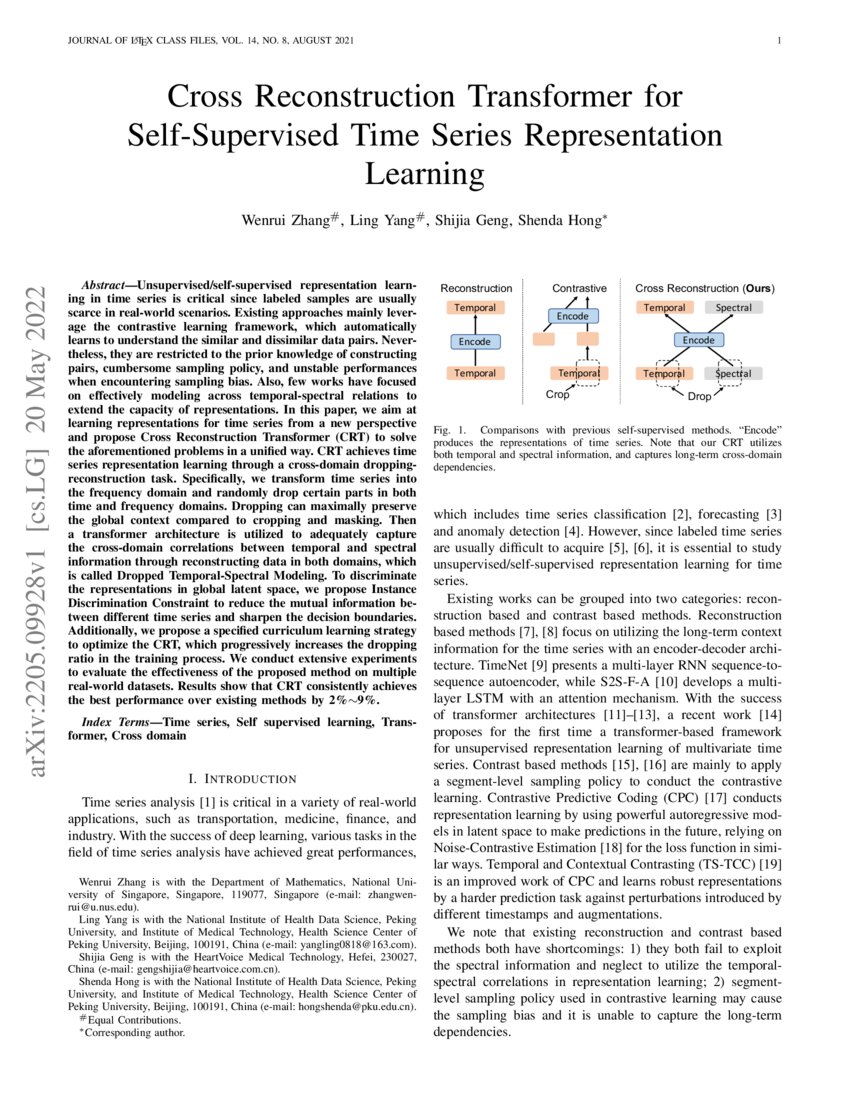 Cross Reconstruction Transformer for Self-Supervised Time Series ... Cross Reconstruction Transformer for Self-Supervised Time Series ...