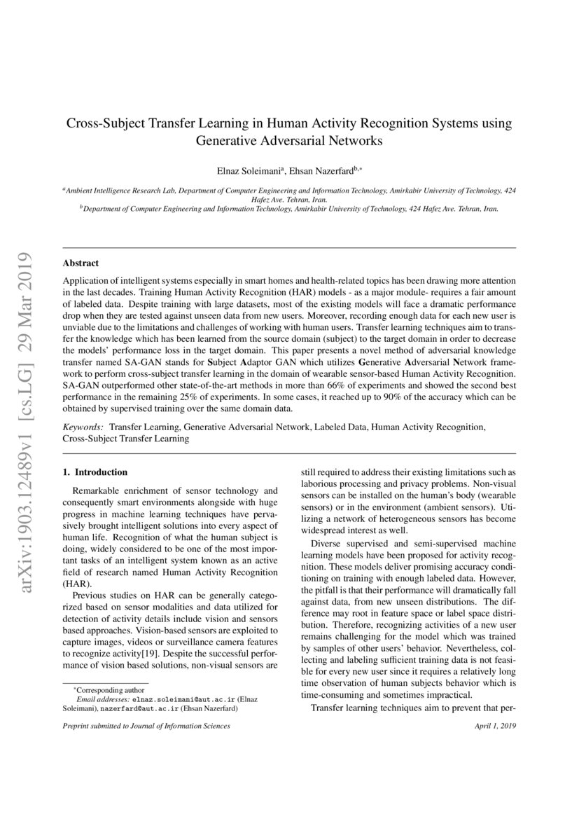 Cross-Subject Transfer Learning in Human Activity Recognition Systems using Generative ...