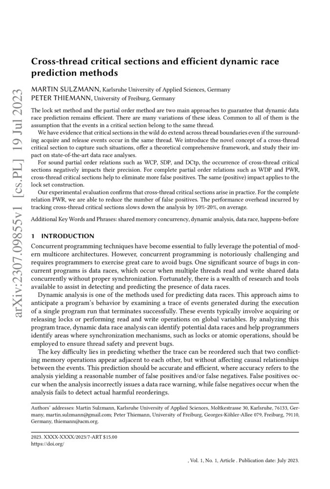 Cross-thread critical sections and efficient dynamic race prediction methods | DeepAI