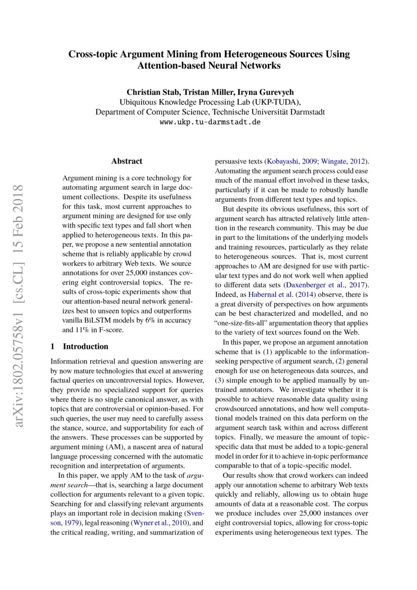Cross-topic Argument Mining from Heterogeneous Sources Using Attention ...