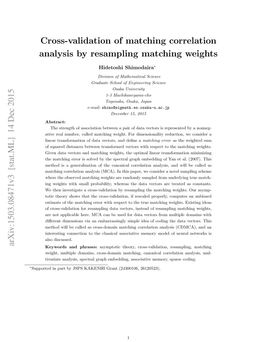 Cross-validation of matching correlation analysis by resampling ...