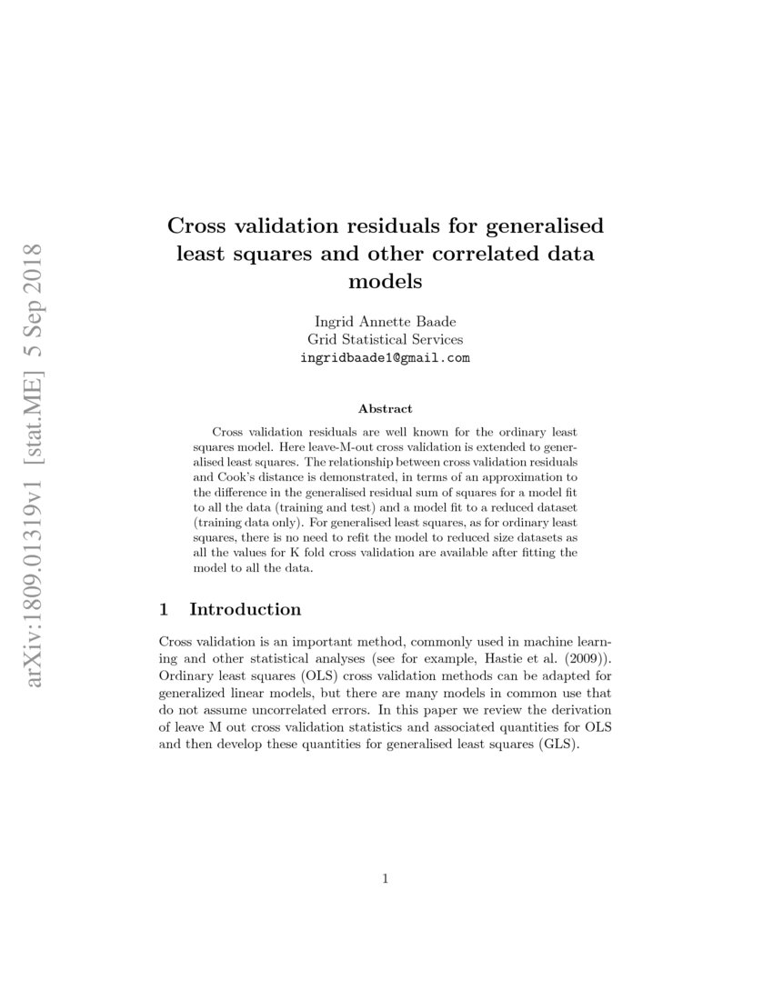 Cross Validation Residuals For Generalised Least Squares And Other Correlated Data Models Deepai