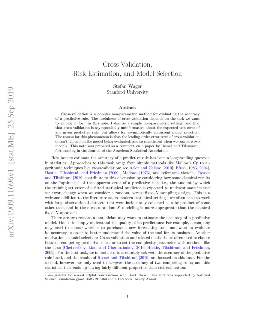 Cross-Validation, Risk Estimation, and Model Selection | DeepAI Cross-Validation, Risk Estimation, and Model Selection | DeepAI