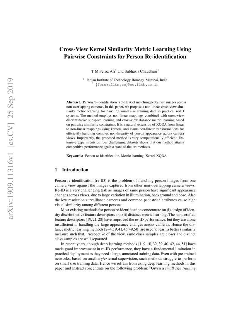 Cross-View Kernel Similarity Metric Learning Using Pairwise Constraints for Person Re ...