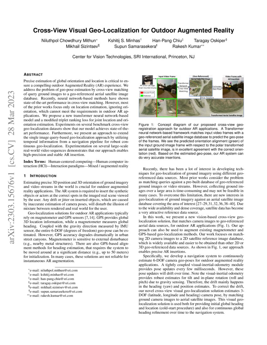 Cross View Visual Geo Localization For Outdoor Augmented Reality Deepai