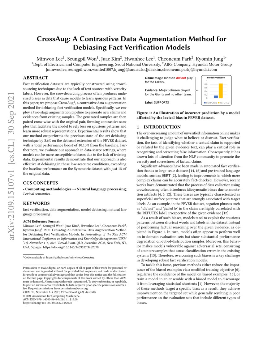 CrossAug: A Contrastive Data Augmentation Method for Debiasing Fact ...