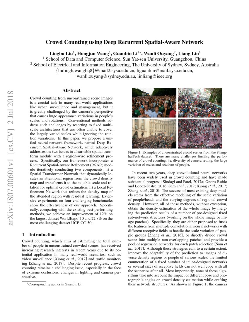 Crowd Counting using Deep Recurrent Spatial-Aware Network | DeepAI